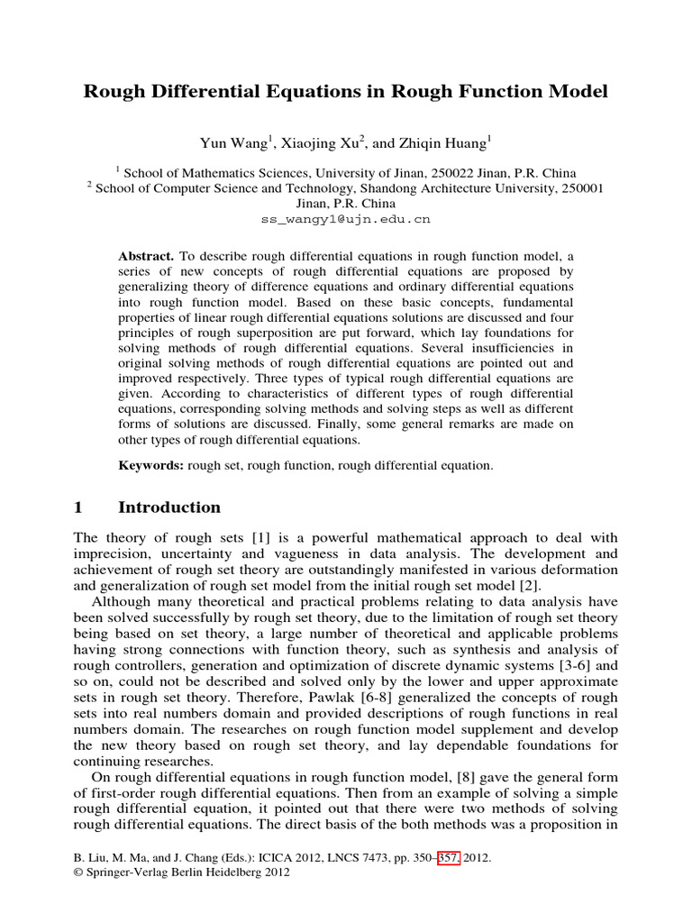 Rough Differential Equations in Rough Function Model | PDF | Equations ...