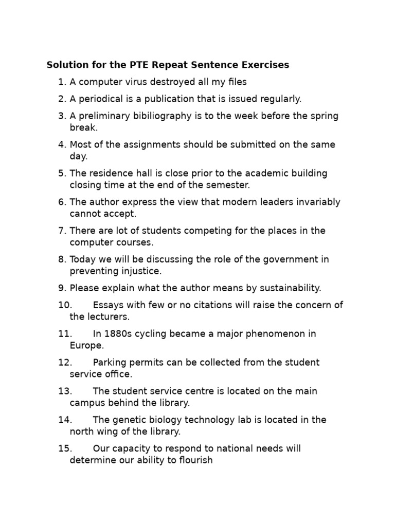 Solution For The PTE Repeat Sentence Exercises | PDF