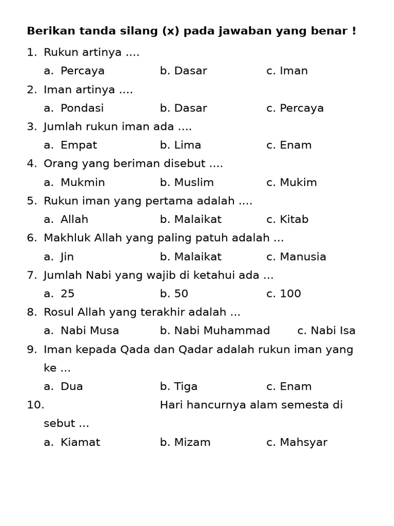 Worksheet Rukun Iman 2 | PDF