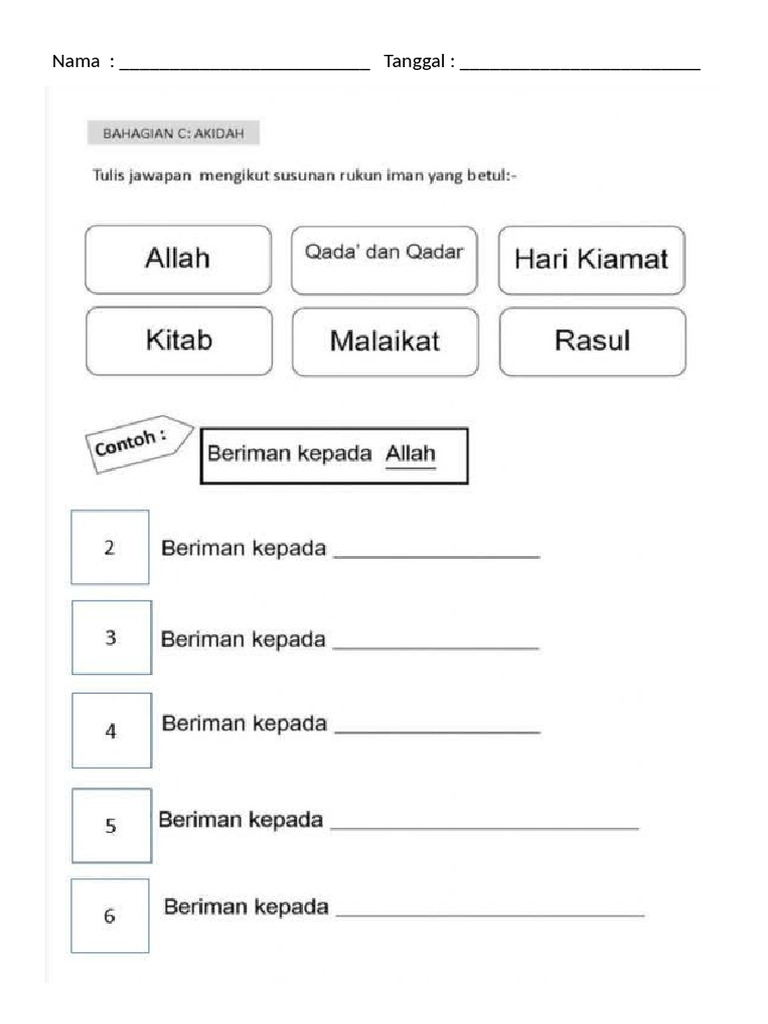Worksheet Rukun Iman | PDF