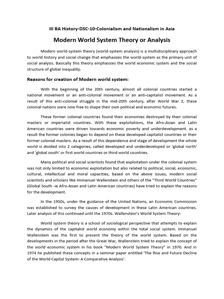 Modern World System Theory by Imanual Wallerstien | PDF | World Systems Theory | Political Science
