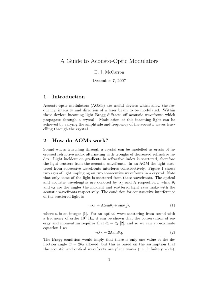A Guide To Acousto-Optic Modulators | PDF | Wavelength | Atomic