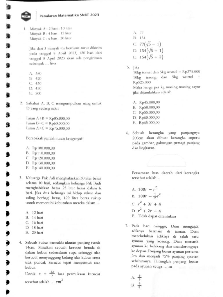 Penalaran Matematika SNBT 2023 | PDF