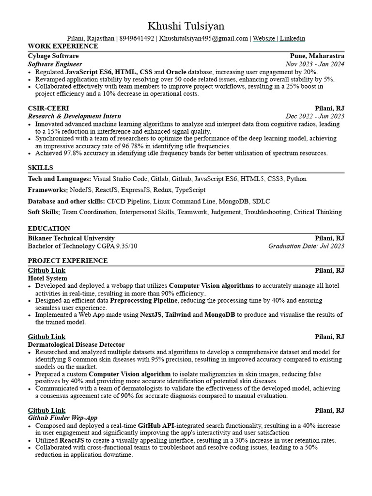 Khushi's Resume | PDF | Databases | Computer Vision