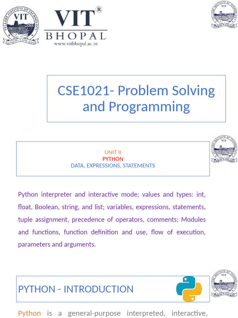 CSE1021- Python | PDF | Python (Programming Language) | String (Computer Science)