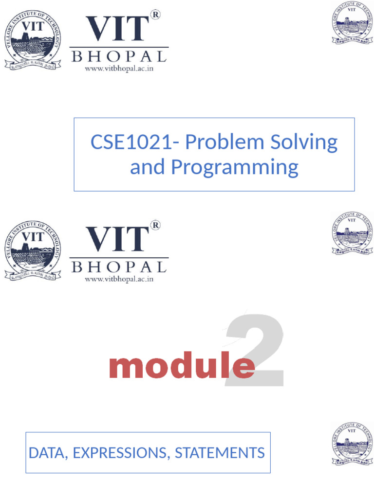 CSE1021 - Problem Solving and Programming - Unit 2 | PDF | Reserved Word | Variable (Computer ...