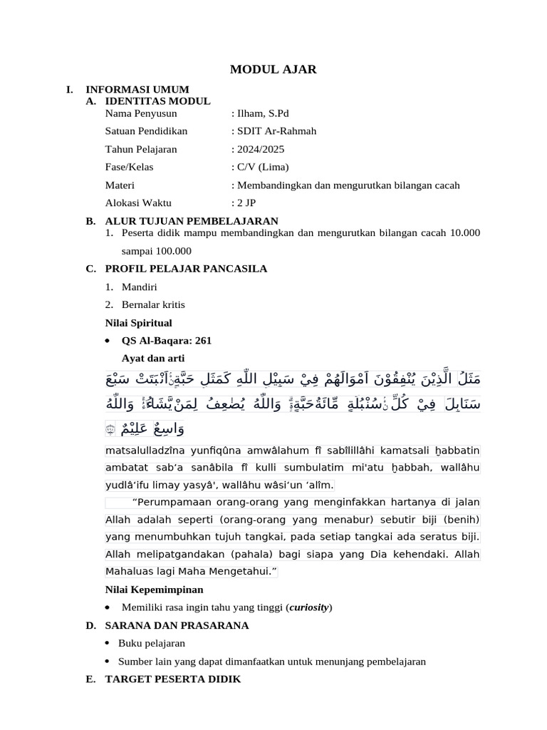 Ma3 - Pekan 3 - Juli - Ilham - MTK - Kelas V | PDF