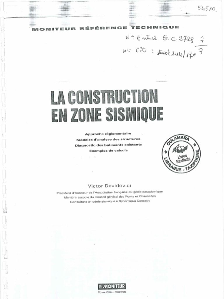La Construction en Zone Sismique - Victor Davidovici | PDF