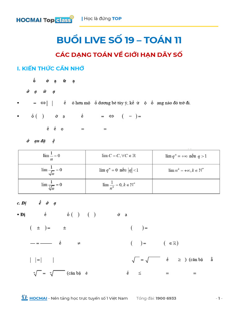Topclass Buoi 19 Cac Dang Toan Ve Gioi Han Day So TLBG | PDF