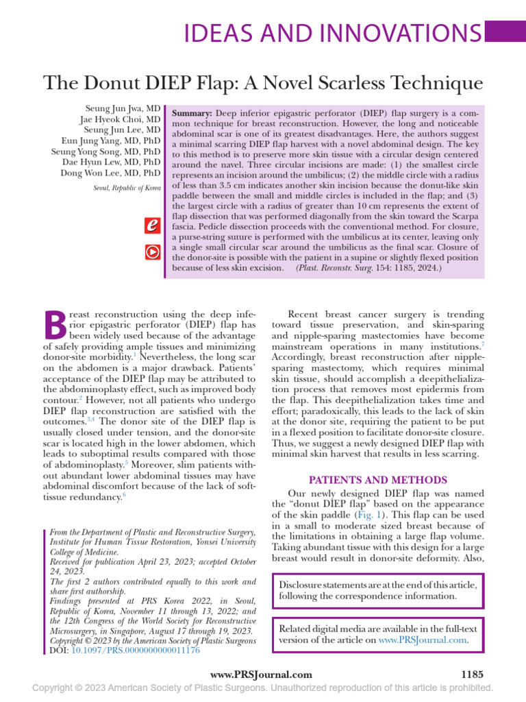 The Donut DIEP Flap A Novel Scarless Technique | PDF | Surgical ...