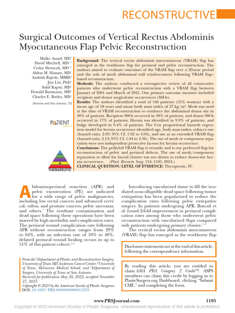 Surgical Outcomes of Vertical Rectus Abdominis Myocutaneous Flap Pelvic ...