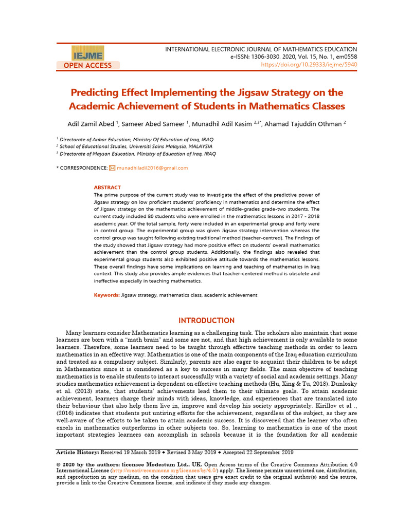 Jigsaw Strategy's Impact on Math Achievement | PDF | Learning | Experiment