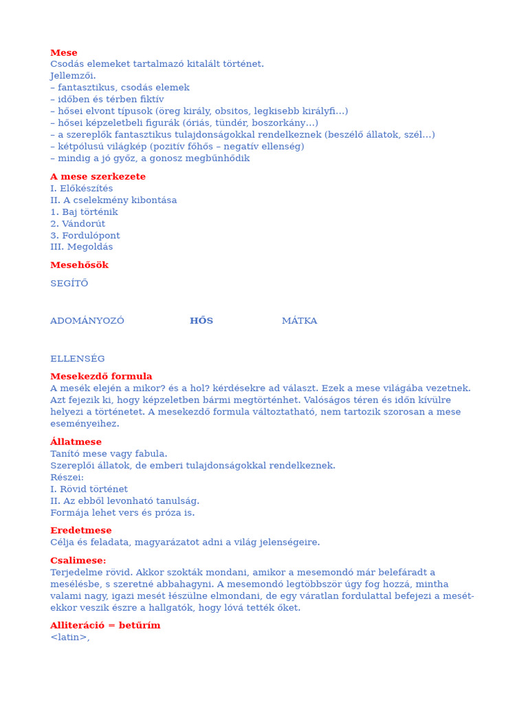 5.oszt Mesék összefoglalás | PDF