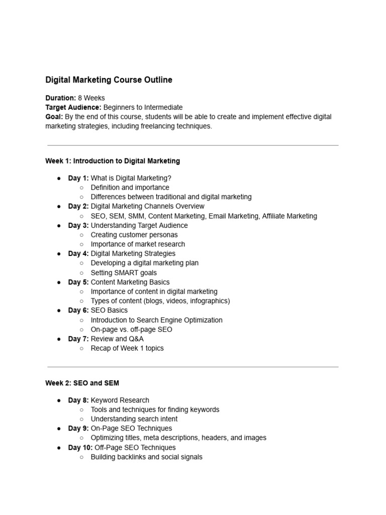 Digital Marketing Course Outline | PDF | Search Engine Optimization ...