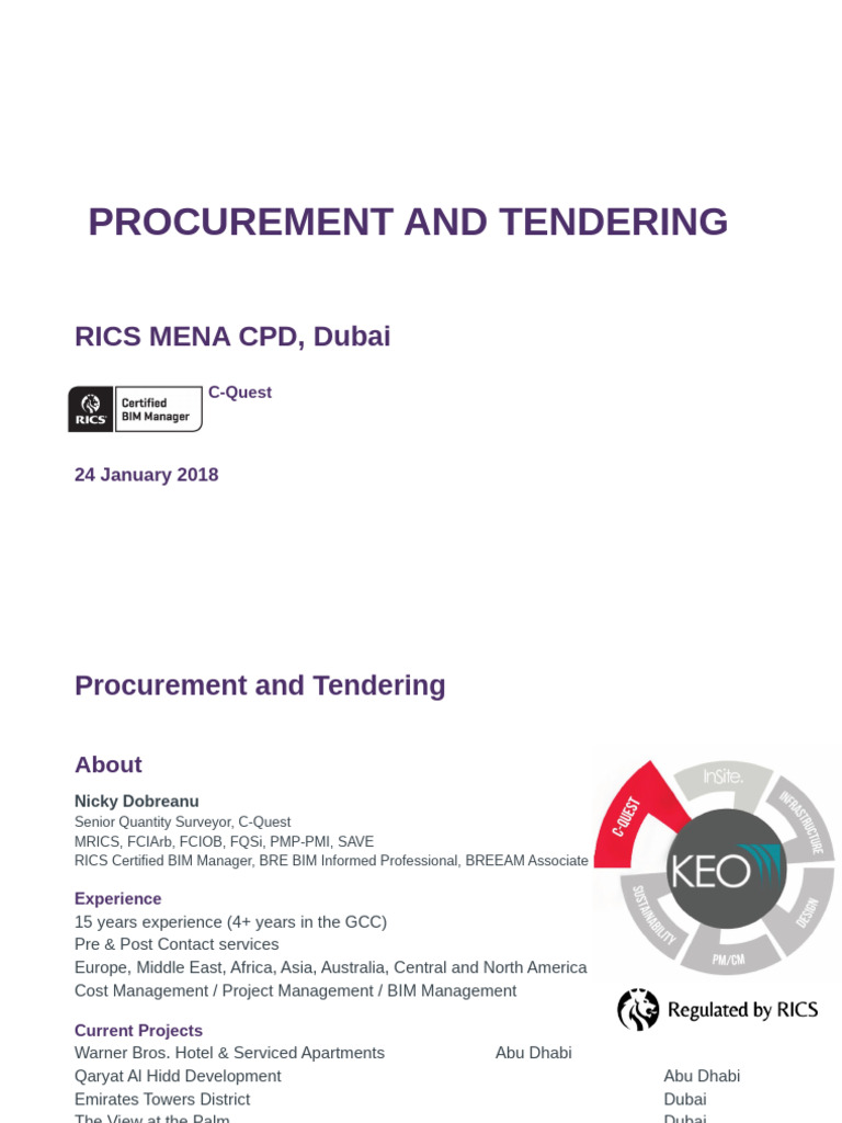 RICS CPD - Procurement and Tendering, Dubai Rev.1 | PDF | Procurement | Economies