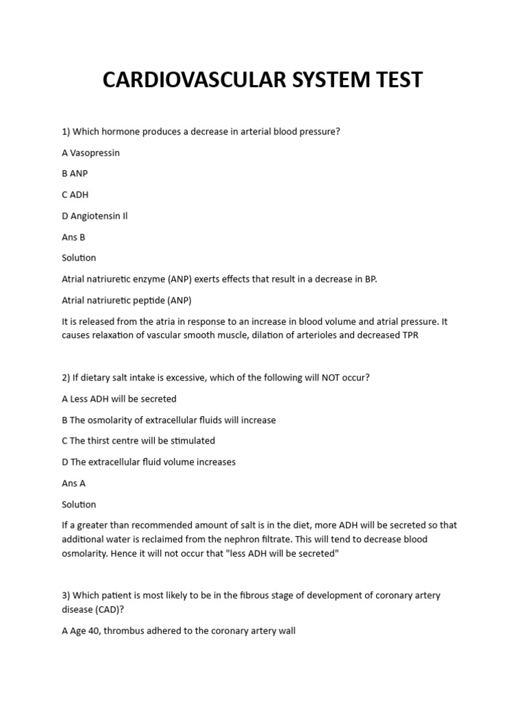 Cardiovascular System Test | PDF | Heart Valve | Hypertension