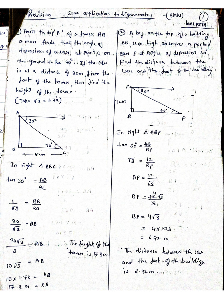 XTH STD Maths Trigonometry Notes | PDF