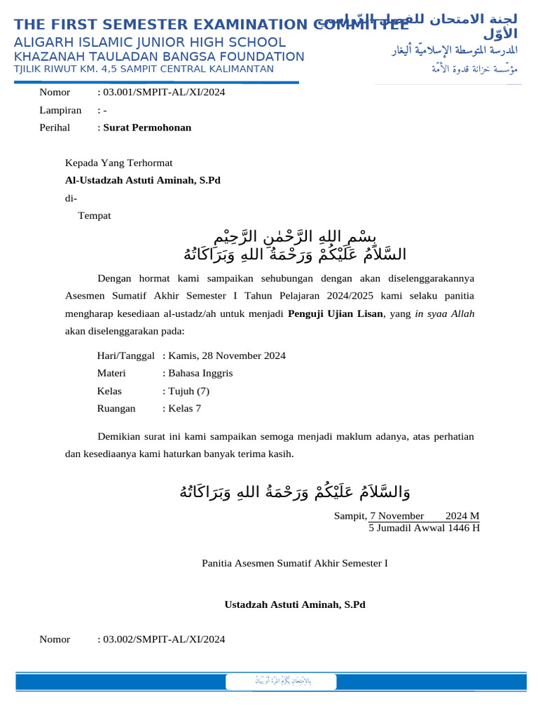 Surat Permohonan Penguji Salinan | PDF