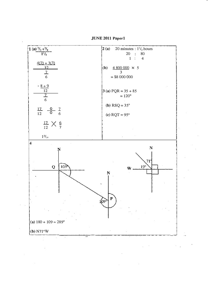 O-Levels Mathematics 2011 Answers | PDF | Physical Quantities | Elementary Geometry