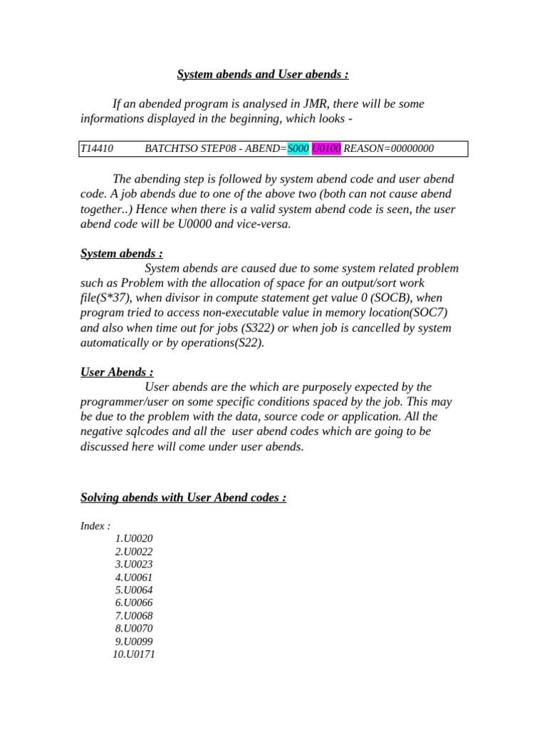 Solving Abends With User Abend Codes Pdf Computer Program Programming 9824