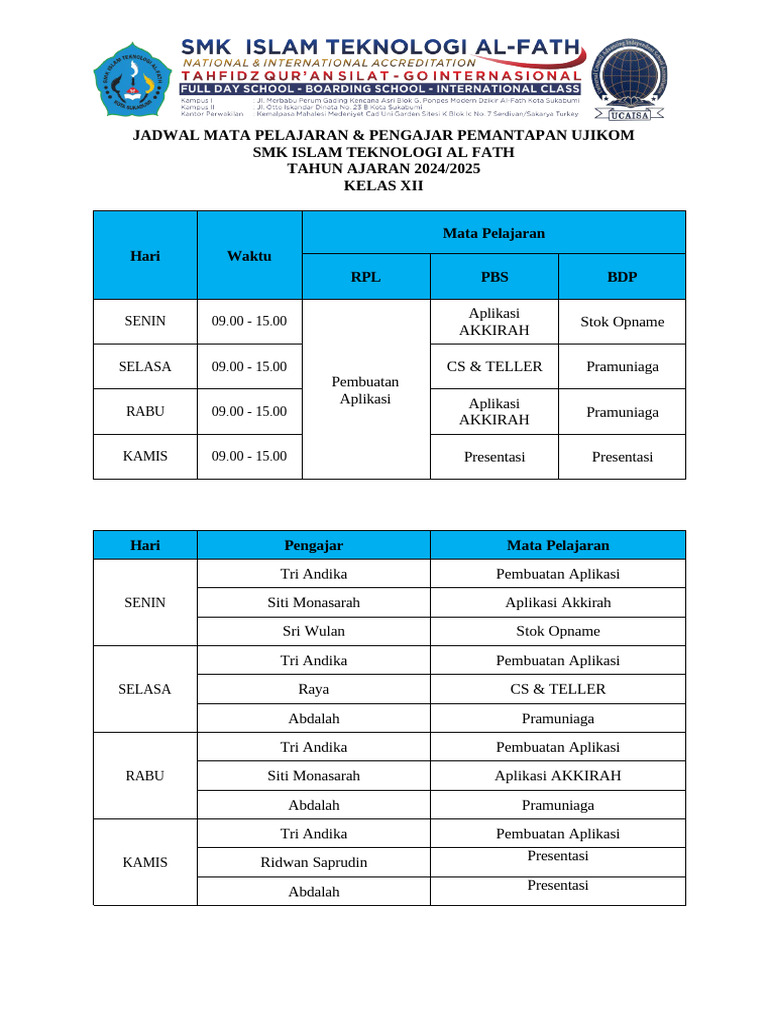Jadwal Pemadatan Ujikom (1) | PDF