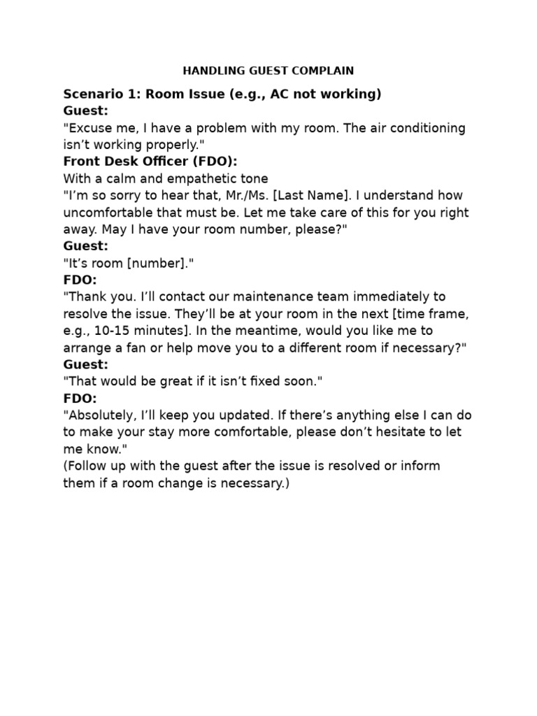 Guest Complaint Handling Script | PDF