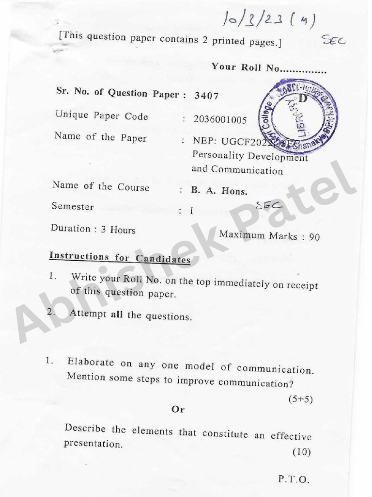 Personality Development PYQ by Abhishek Patel | PDF