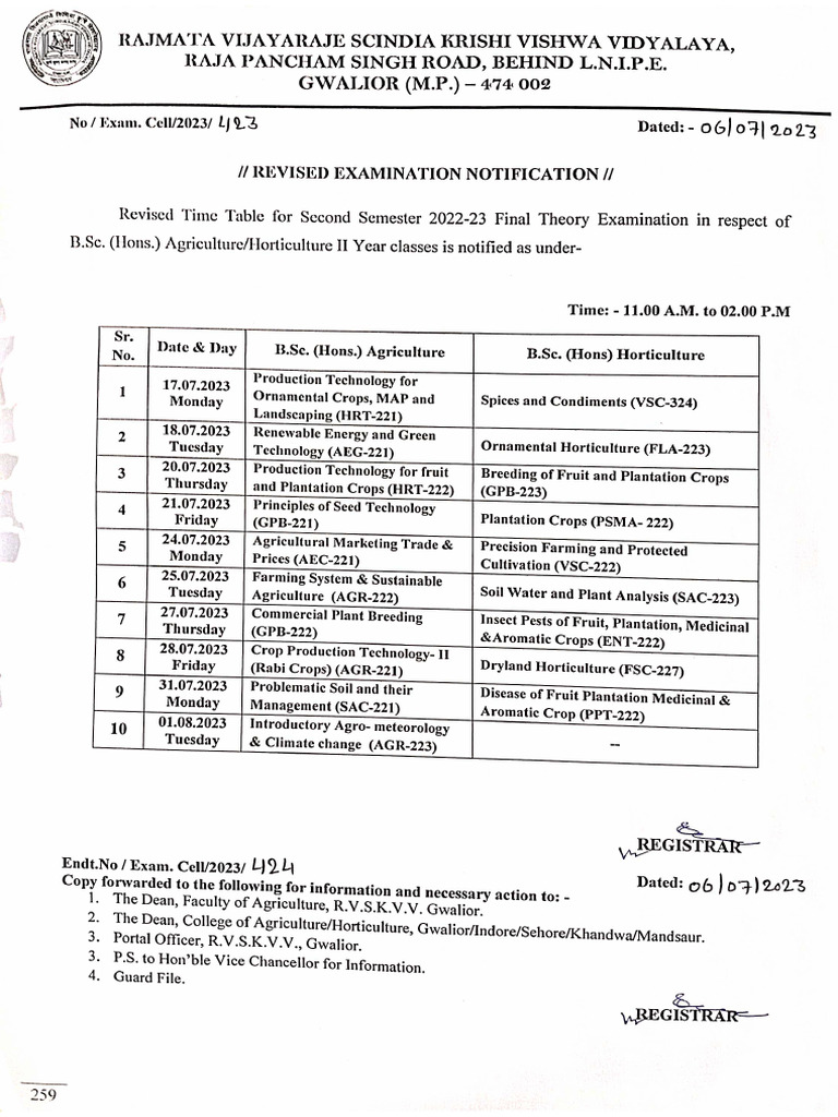 Revised Time Table | PDF
