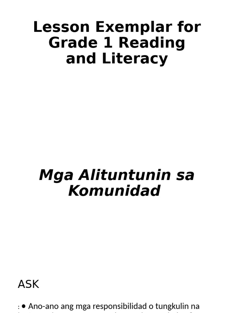 Lesson Exemplar For Grade 1 Reading and Literacy | PDF