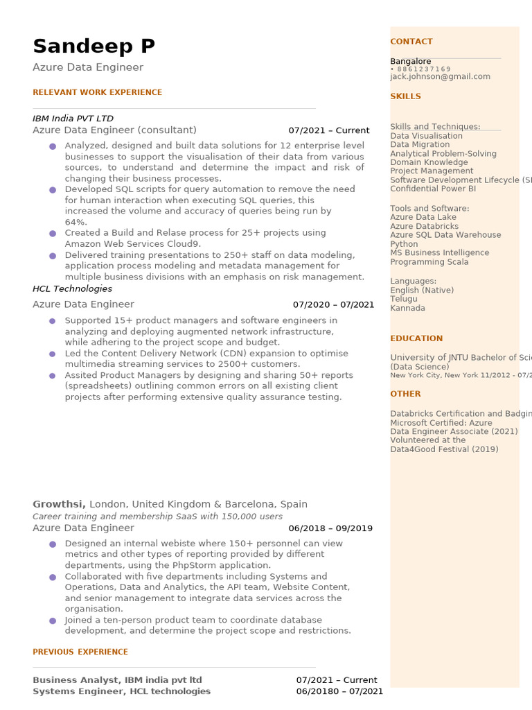 Sandeep Updated cv | PDF | Microsoft Azure | Sql