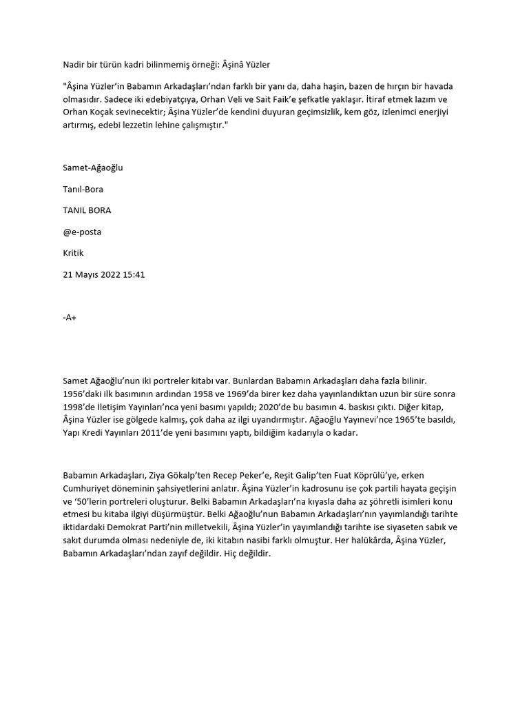 Nadir bir türün kadri bilinmemiş örneği asina Yüzler | PDF