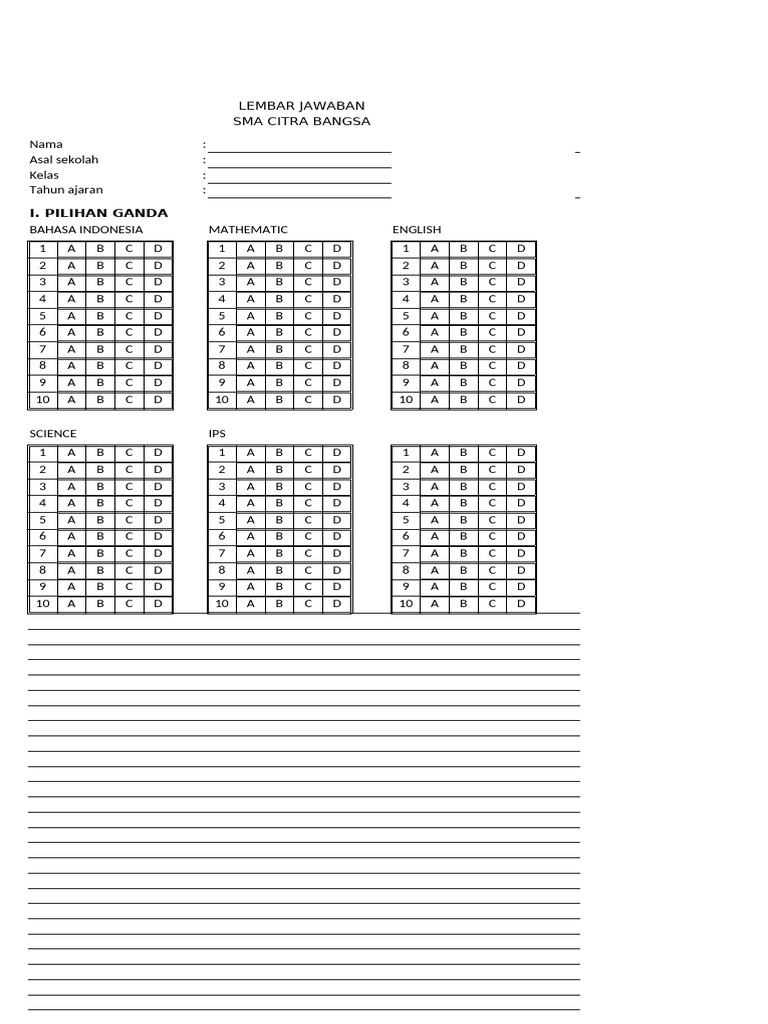 Lembar Jawaban Ulangan Sma | PDF