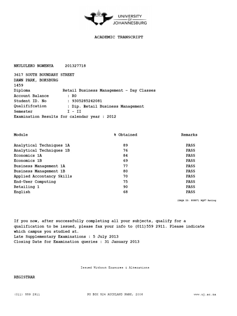 Uj Retail Business Management Transcript | Pdf