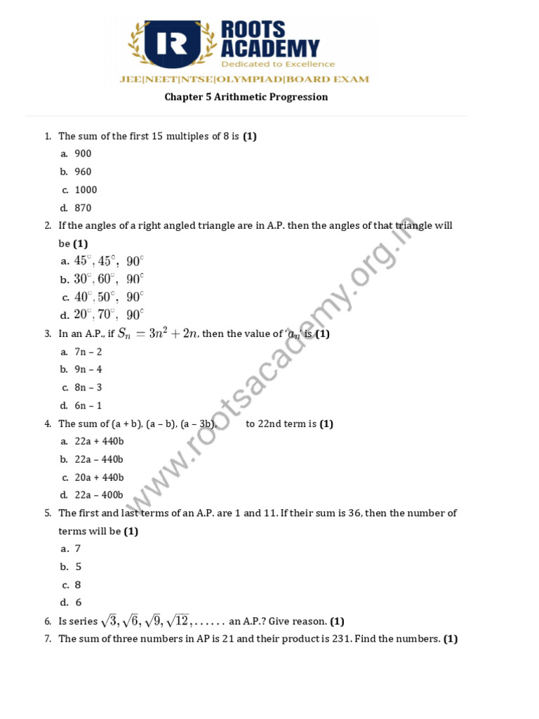 Arithmatic Progression DPP | PDF | Arithmetic | Elementary Geometry