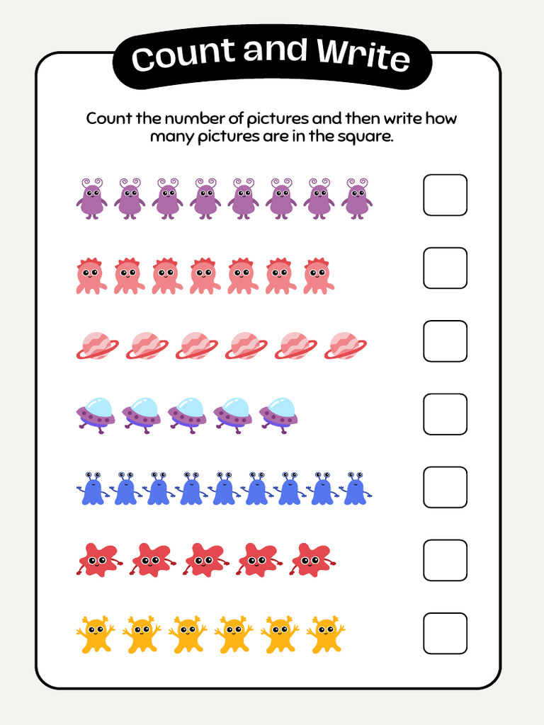 Count and Write Worksheet in Colorful Simple Style | PDF