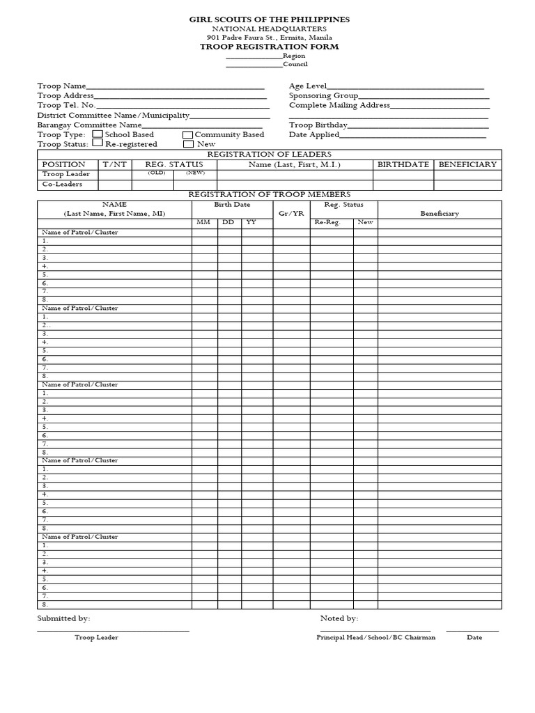 Troop Barangaydistrict Form Softcopy 3 | PDF | Scouting | Youth Movements