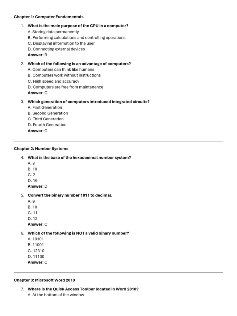 اسئلة الكمبيوتر | PDF | Computer Data Storage | Microsoft Word