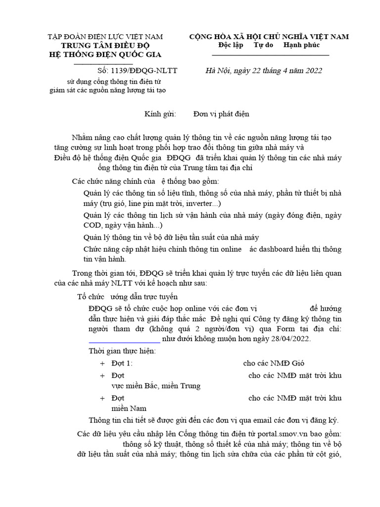 Cong Van Gui DVPD Ve Cong Thong Tin NLTT 22.4 | PDF