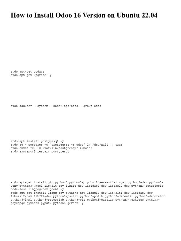 How To Install Odoo 16 Version On Ubuntu 22 | PDF | Sudo | Postgre Sql