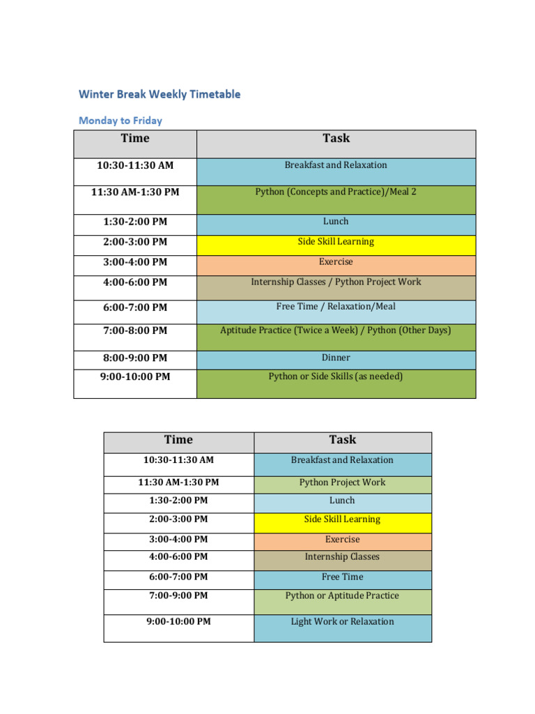 Winter_Break_Weekly_Timetable | PDF