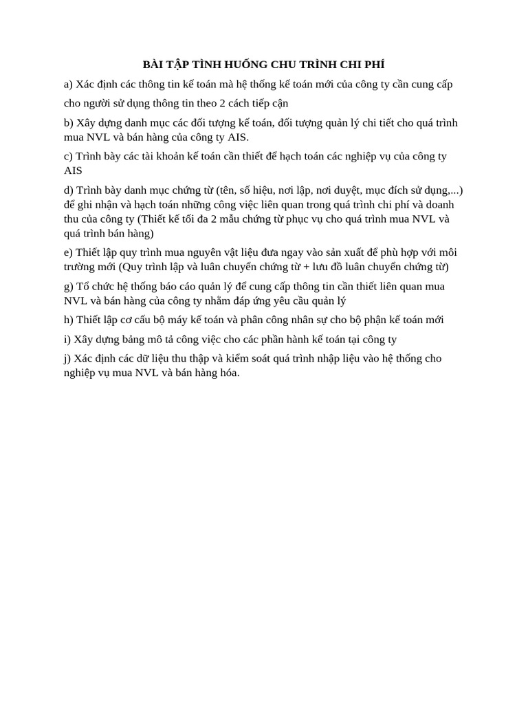 BTTH Chu Trình Chi Phí | PDF