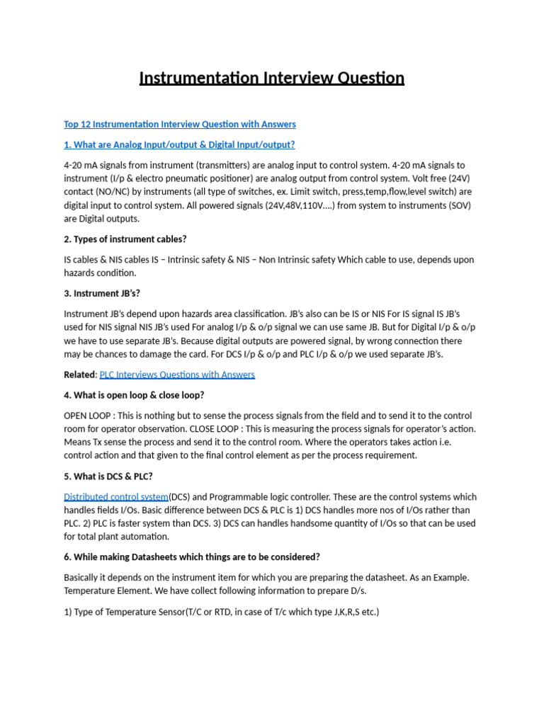 Instrumentatin Interview Questions | PDF | Instrumentation | Programmable Logic Controller