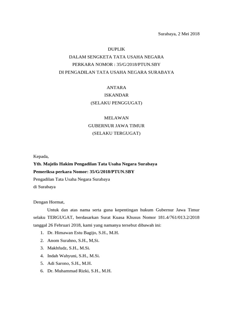 Contoh Duplik Tun | PDF