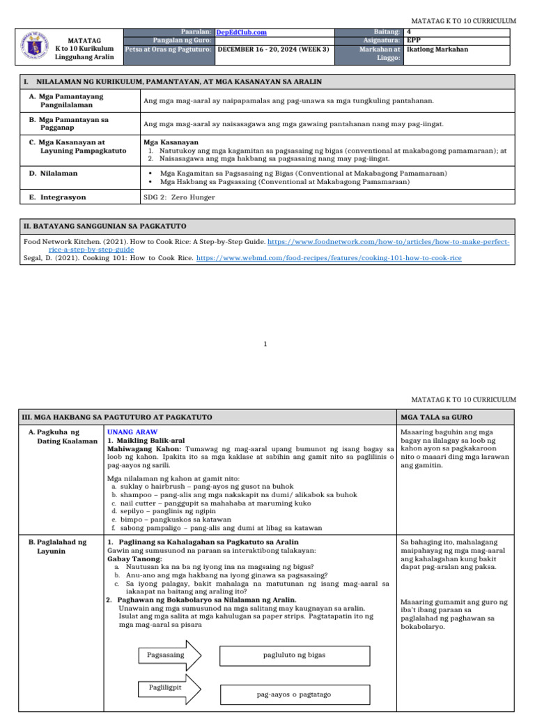 DLL Matatag - Epp 4 q3 w3 | PDF