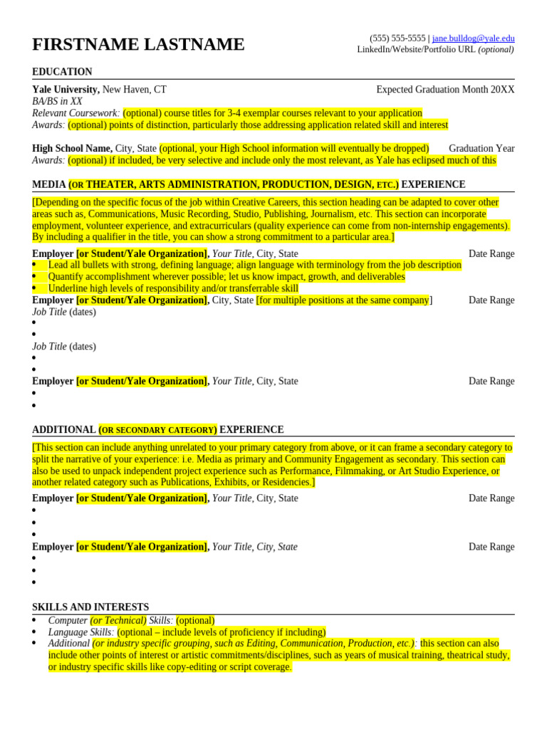 Yale College Creative Career Resume Template | PDF | Human Communication