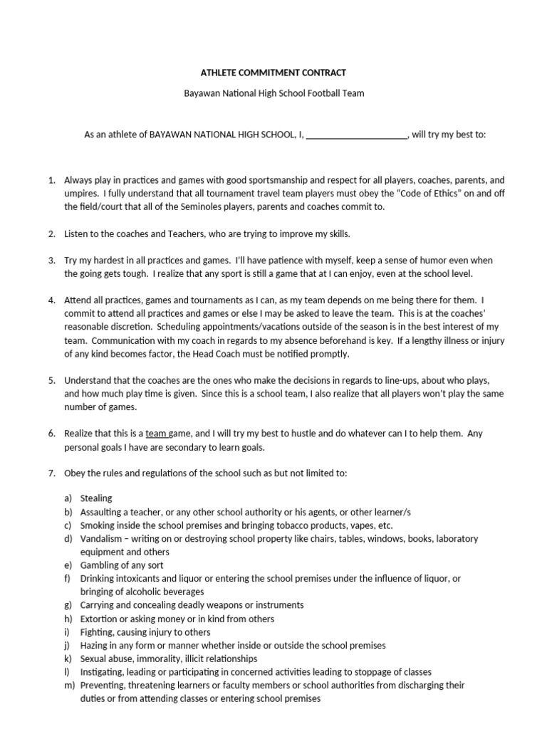Athlete Commitment Contract | PDF