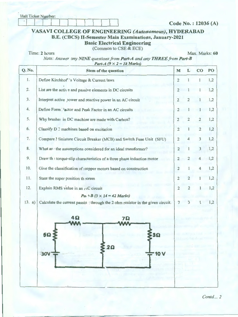 Basic Electrical Engineering, Jan., 2021 | PDF | Electrical Network ...