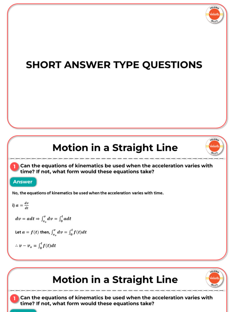 Motion St Line | PDF | Acceleration | Force