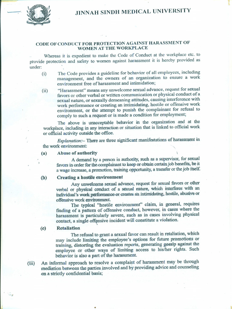 1.code of Conduct For Protection Against Harassment of Women at The ...