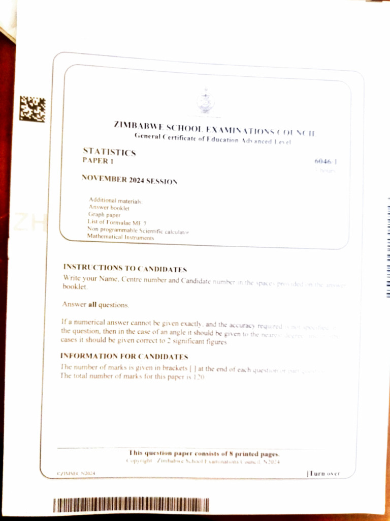 6046 Statistics November 2024 Paper 1 | PDF